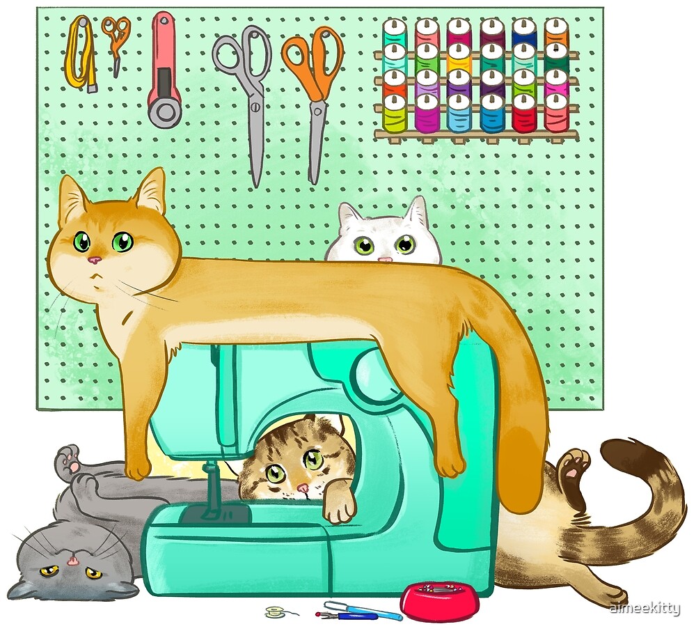 "Cats Helping You Sew Sticker" by aimeekitty | Redbubble
