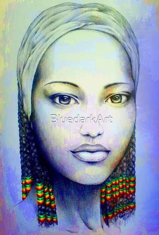 "Creole African Girl Portrait Hand Drawing " by BluedarkArt | Redbubble