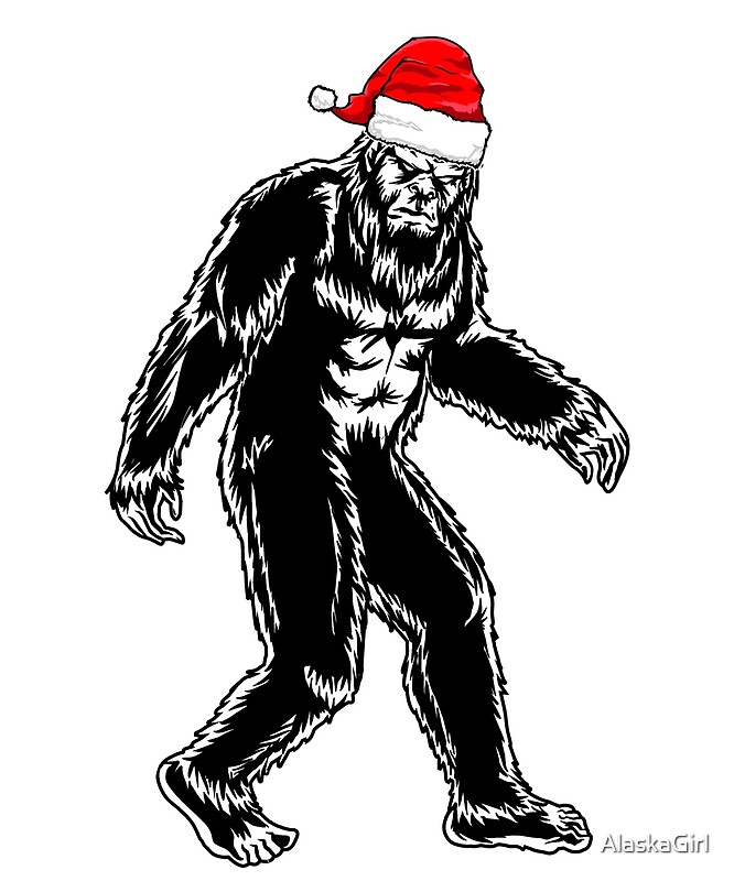 "Bigfoot Wearing Christmas Santa Hat " by AlaskaGirl | Redbubble