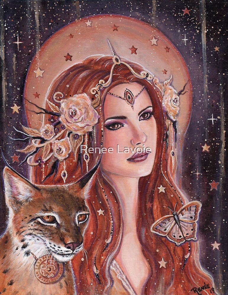 "Freya goddess with Lynx by Renee Lavoie" by Renee Lavoie | Redbubble