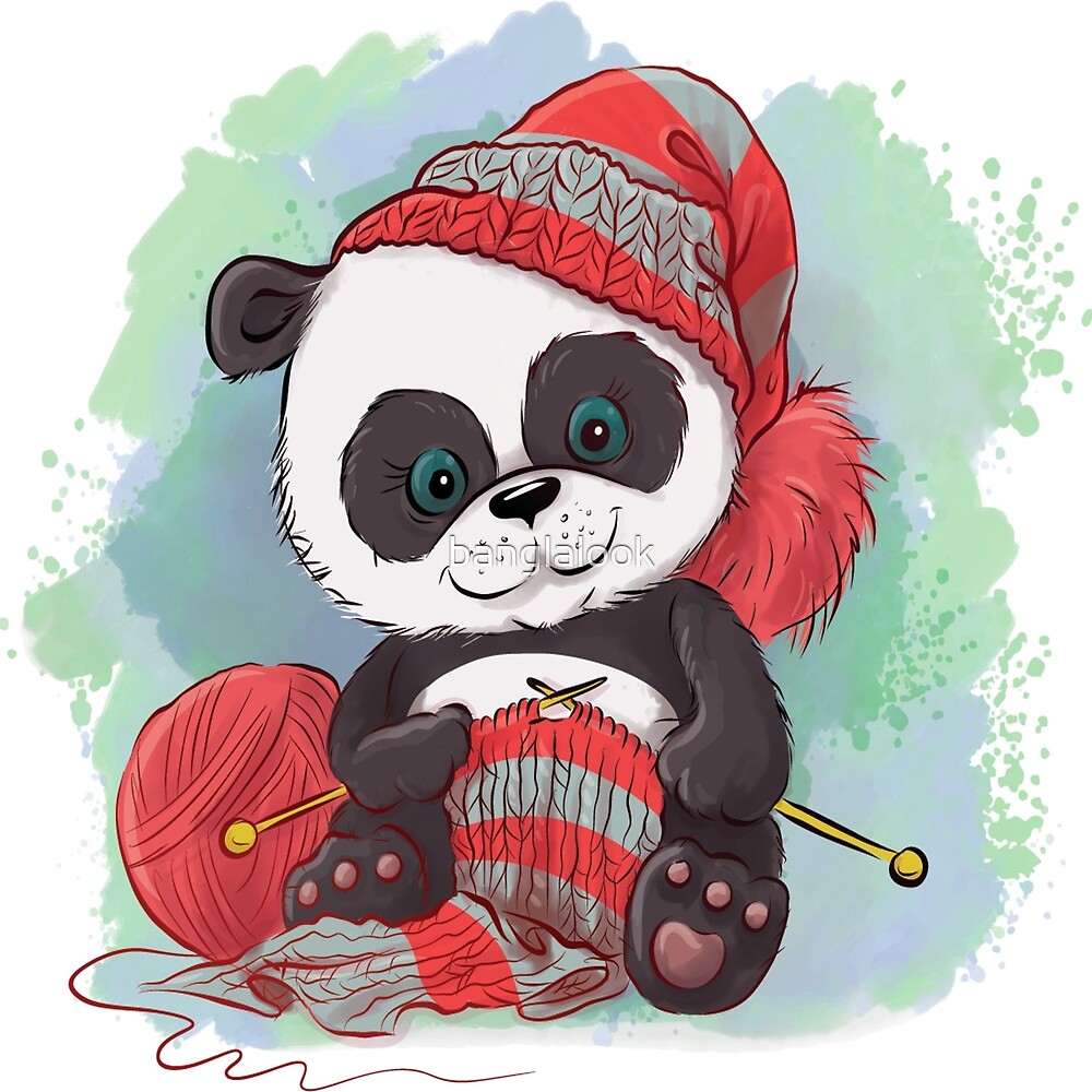 Cute Panda Knits Cartoon By Banglalook Redbubble