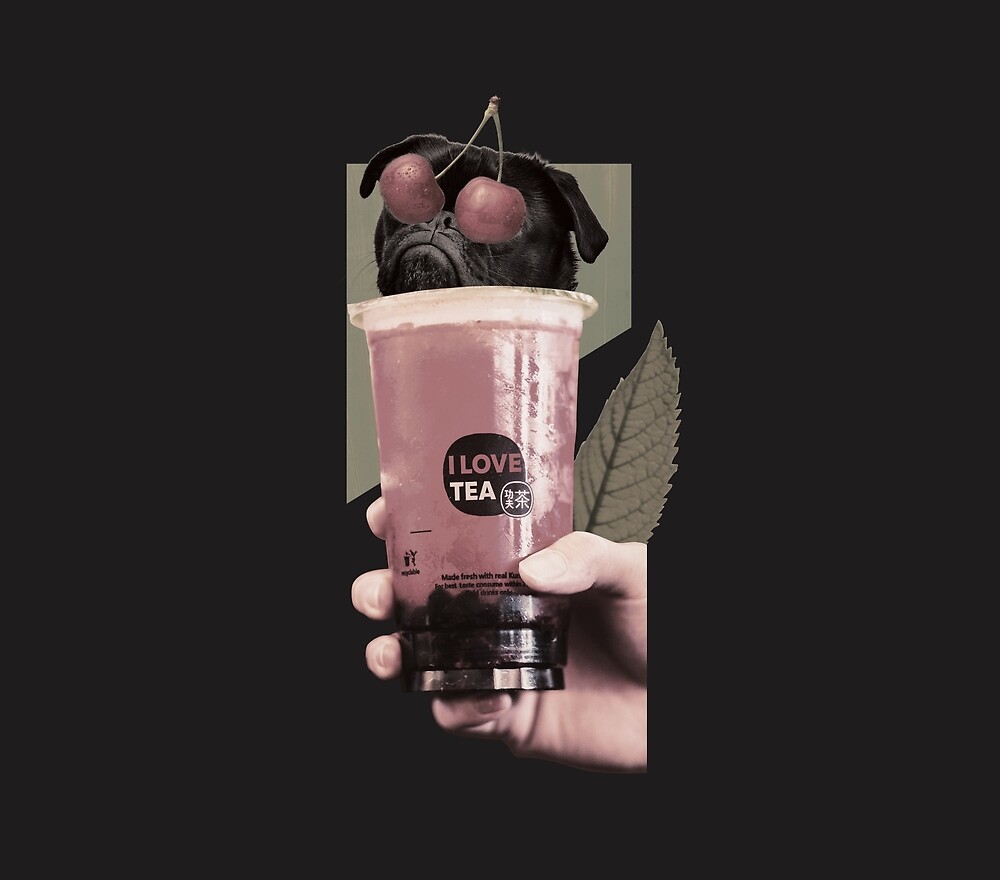 "Cute Cherry Black Pug Ice Tea Collage" by PinnoStudio | Redbubble