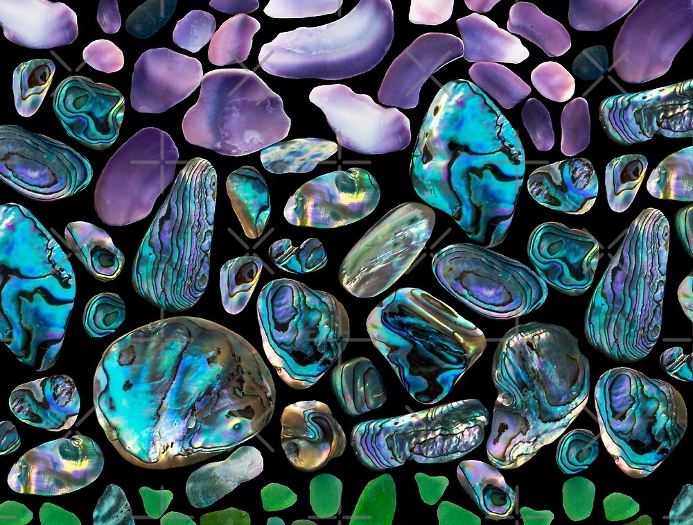 "Paua shell, Shell and beach Glass Mosaic" by darkydoors | Redbubble