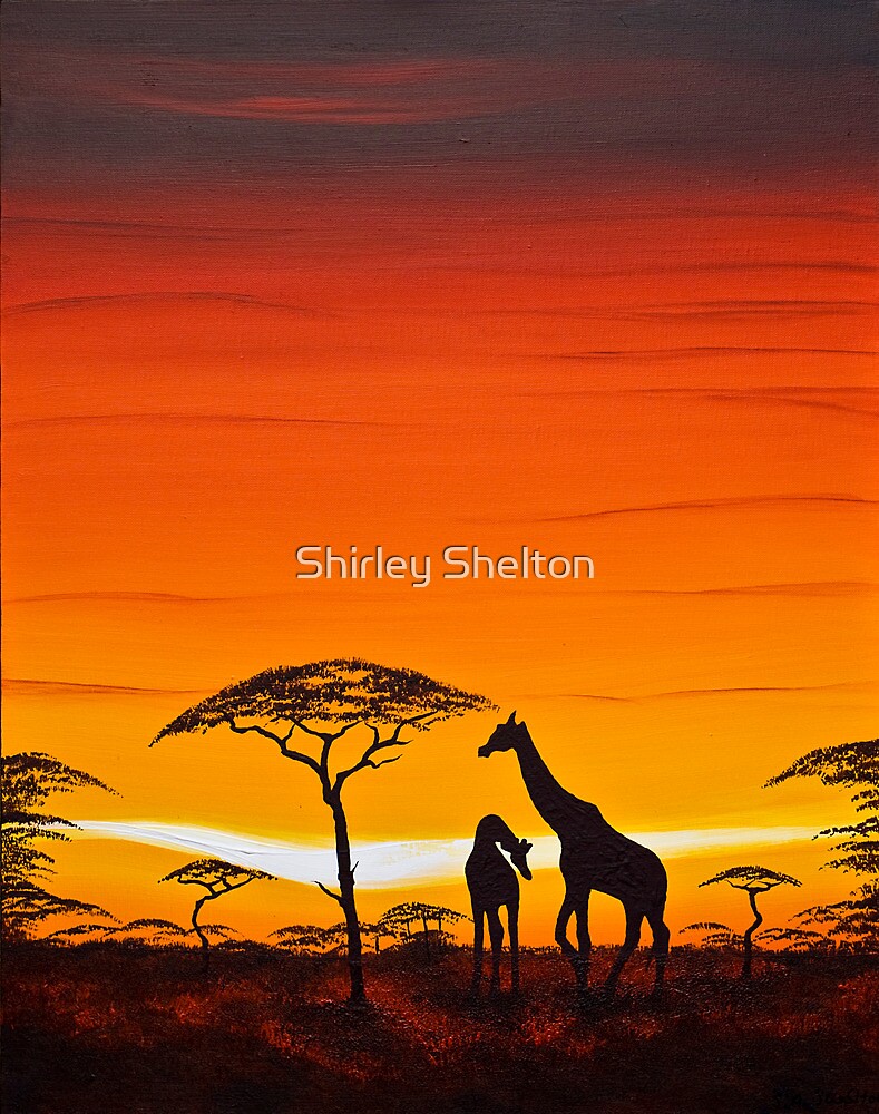 "Giraffes at Dawn" by Shirley Shelton | Redbubble