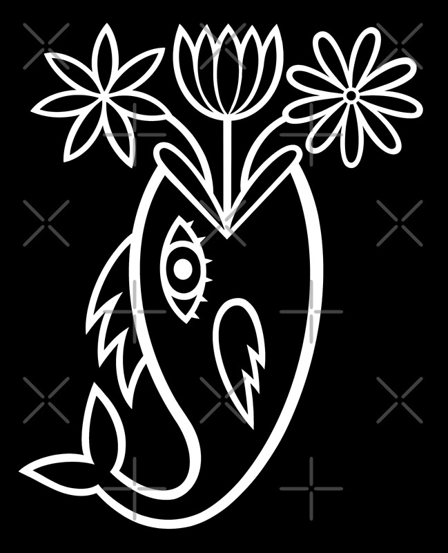 "Original Fish Flower Vomit Design (inverted/negative B/W)" by wariana ...