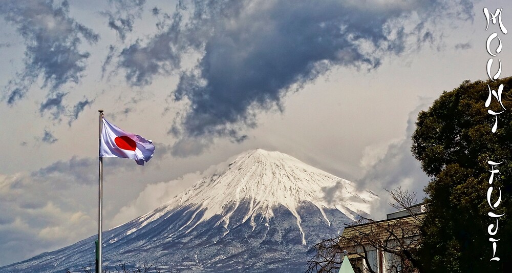 "Mount Fuji with Japanese Flag" by Warren Paul Harris | Redbubble