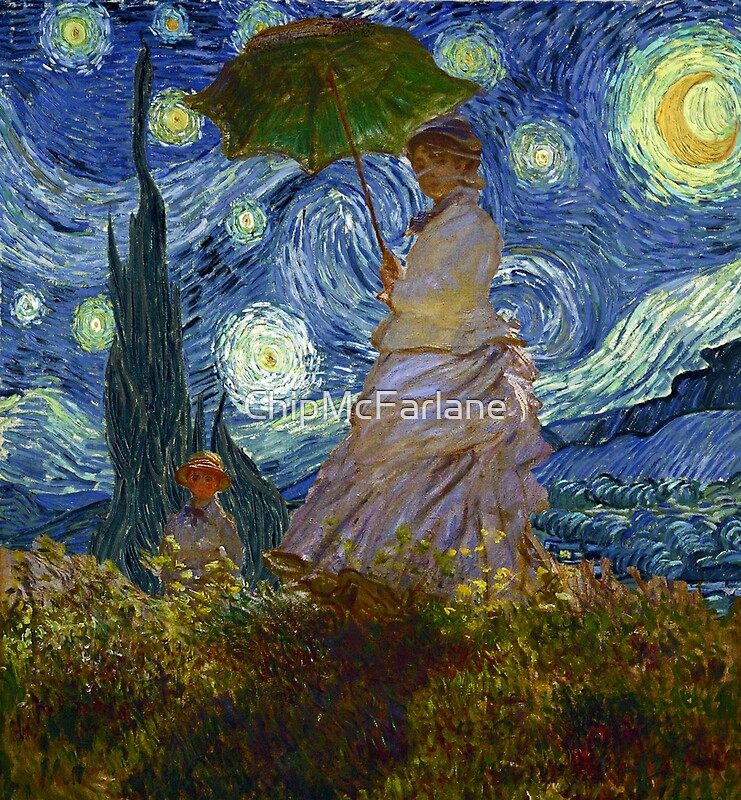 "Monet Umbrella on a Starry Night" by Charles McFarlane | Redbubble