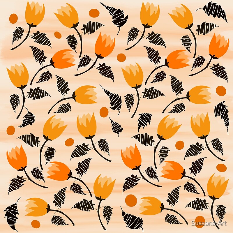 "Orange and Yellow Floral Design" by Susaans-Art | Redbubble