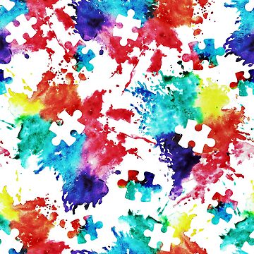 "autism awareness watercolor splatter fabric w/ puzzle piece" Art Board ...