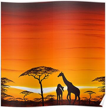 "Giraffes at Dawn" by Shirley Shelton | Redbubble